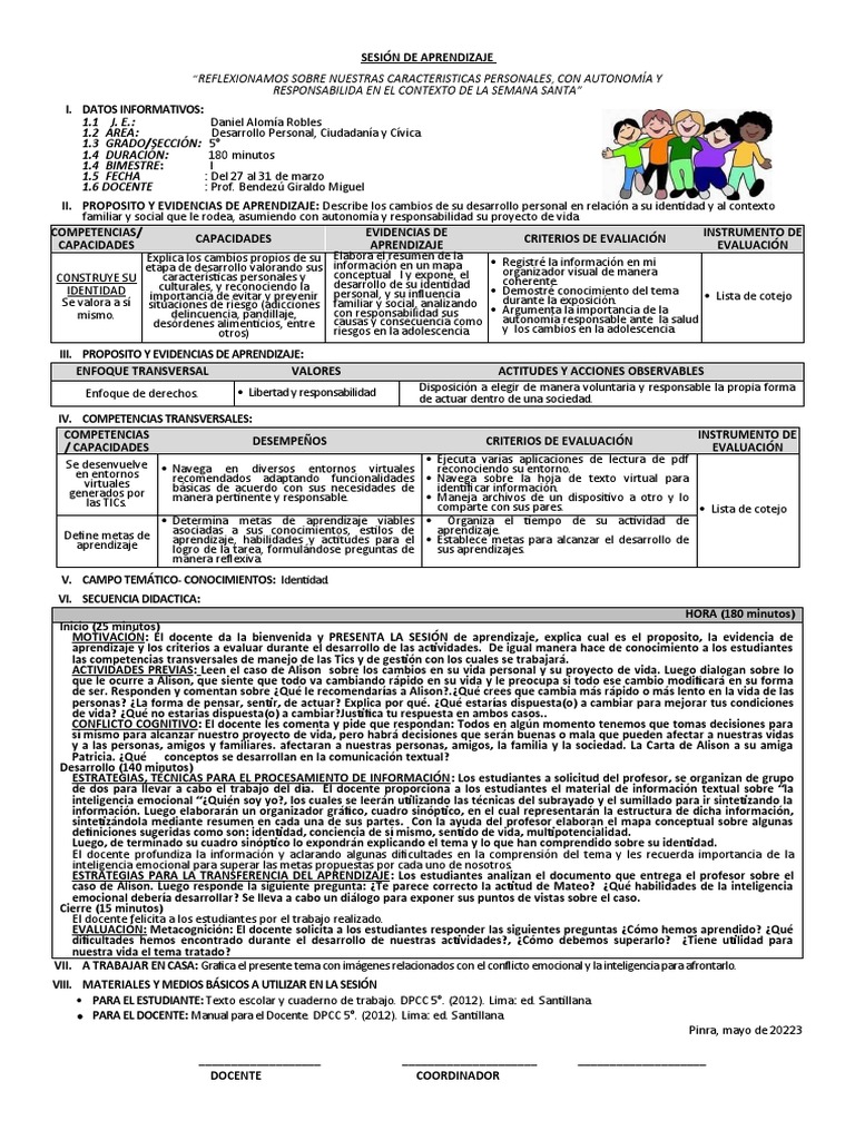 Sesión - Soy Lo Que Quiero Ser Como Persona y .... | PDF | Aprendizaje ...