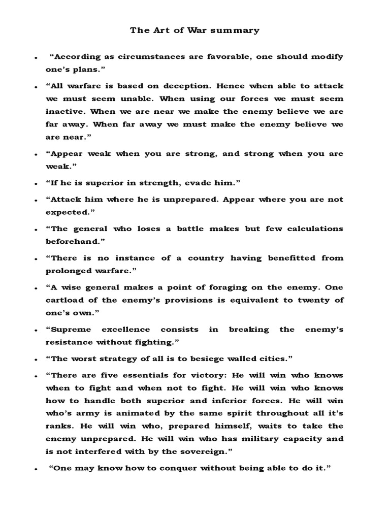 The Art of War Summary | PDF | Conflict (Process) | Battles