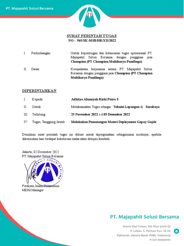 Surat Perintah Tugas - Adhitya Alamsyah Rizki Putra S | PDF | Bisnis ... Surat Perintah Tugas - Adhitya Alamsyah Rizki Putra S | PDF | Bisnis ...