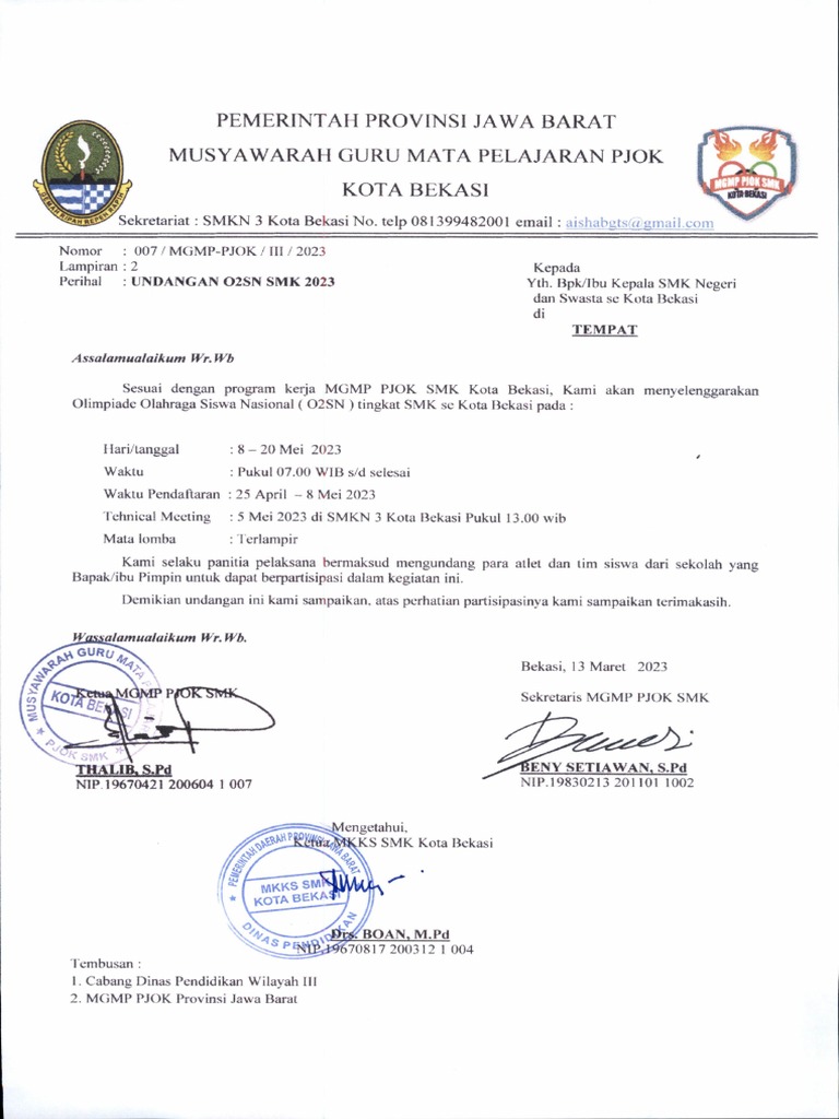 Undangan O2SN SMK 2023 | PDF