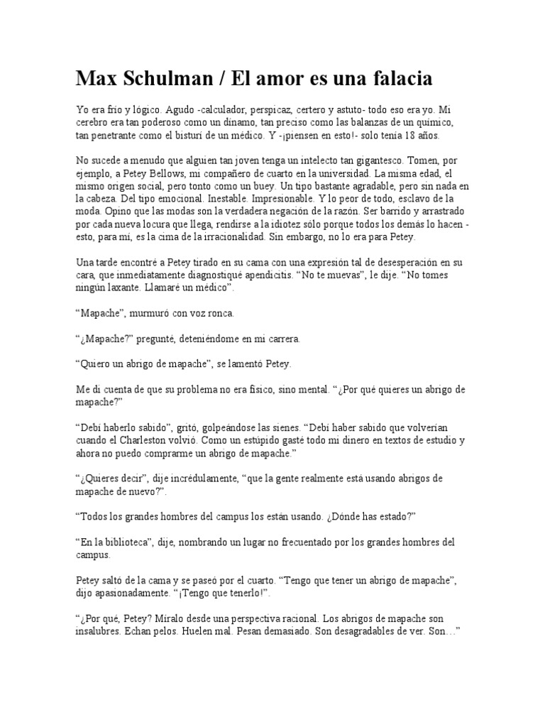 Max Schulman / El Amor Es Una Falacia | PDF | Falacia | Amor