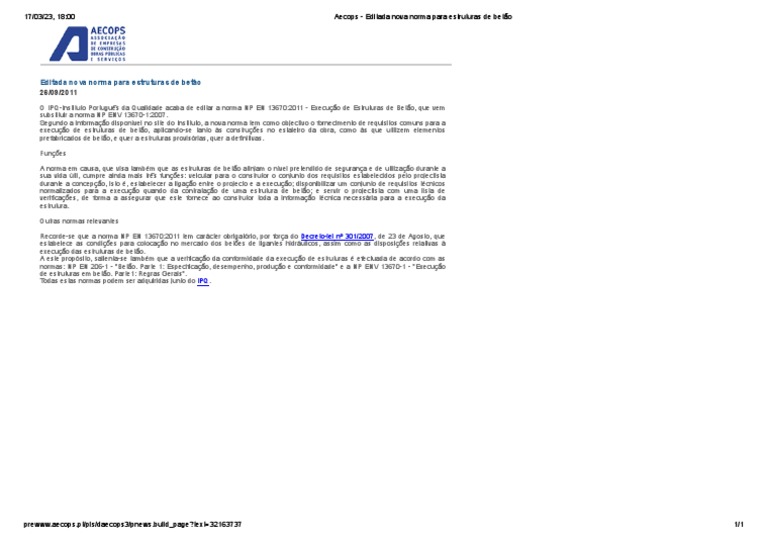 Aecops - Editada Nova Norma para Estruturas de Betão | PDF