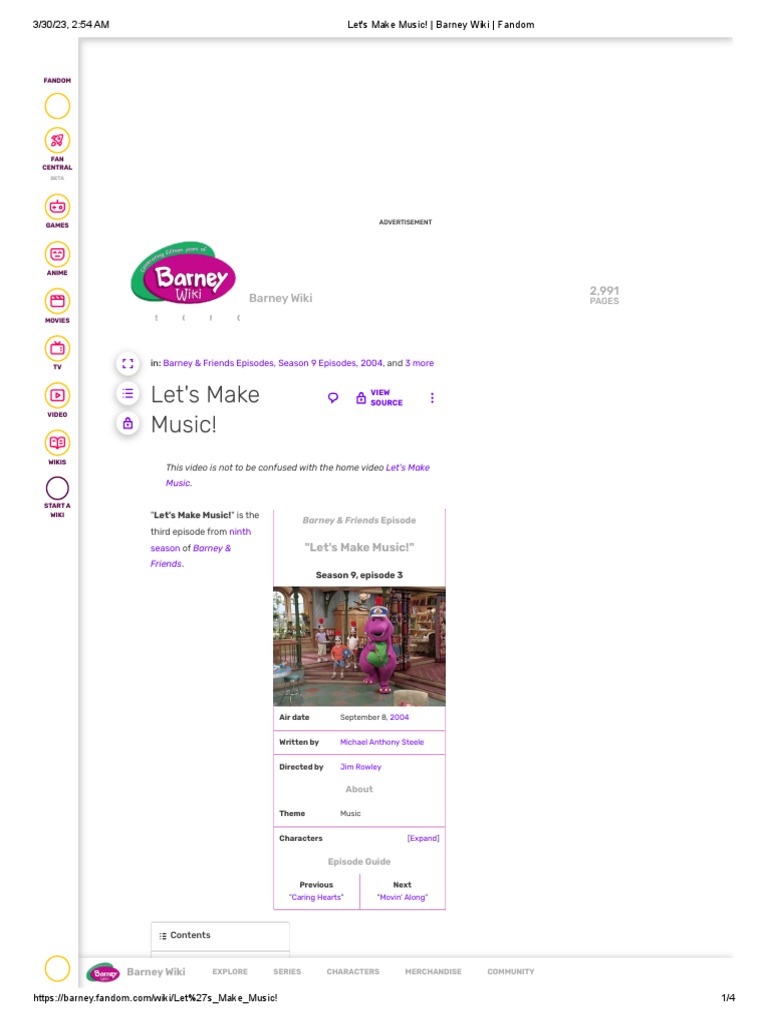 Barney's Let's Make Music Episode | PDF | Fandom