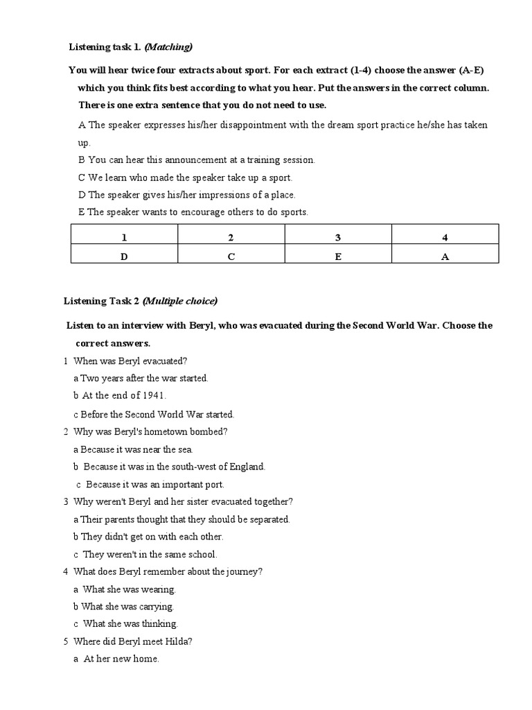 Listening Tasks | PDF