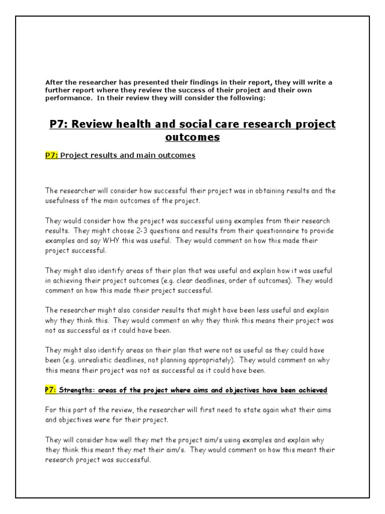 P7: Reviewing the outcomes and success of a health and social care ...