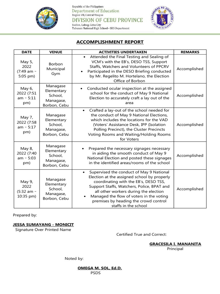 Election Accomplishment Report | PDF | Elections | Political Events