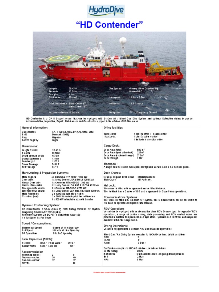 HD Contender Specifications | PDF | Tonnage | Ships