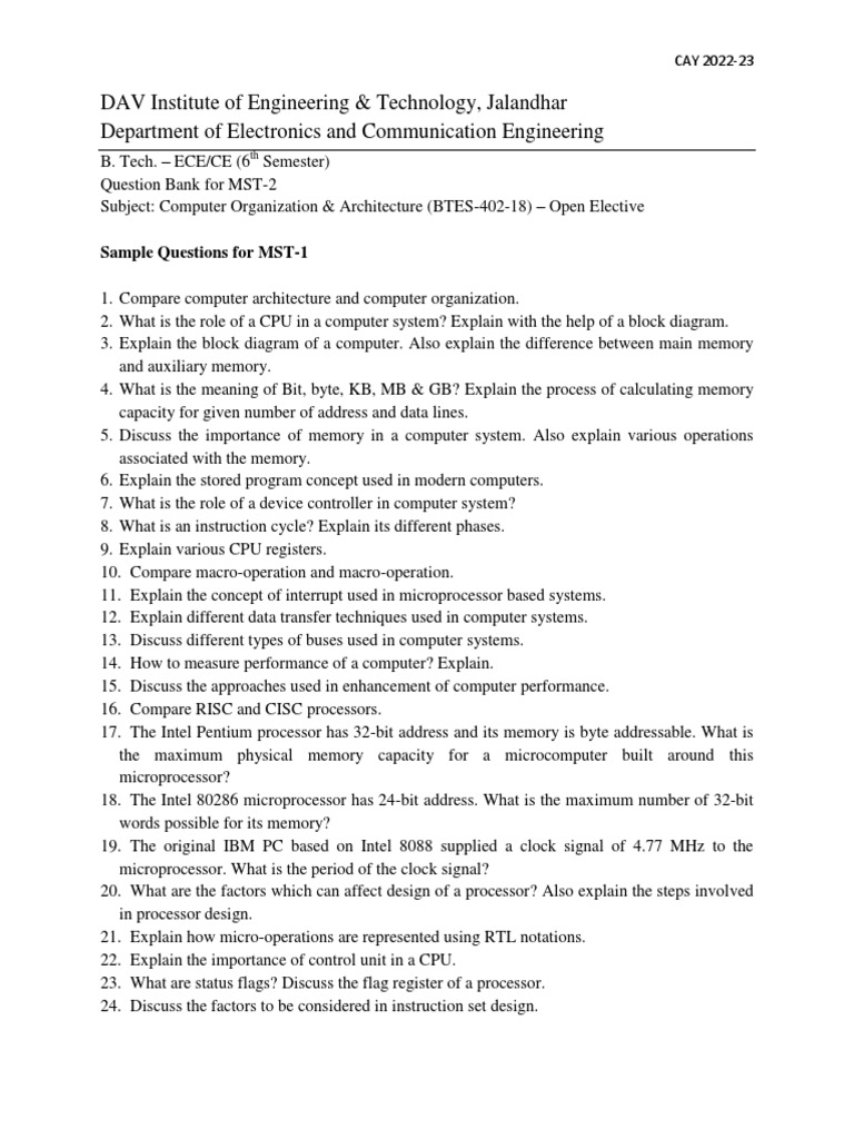 Coa Question by Sir | PDF | Central Processing Unit | Random Access Memory