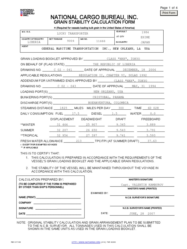 NCB GRAIN Voy08 | Download Free PDF | Tonnage | Port