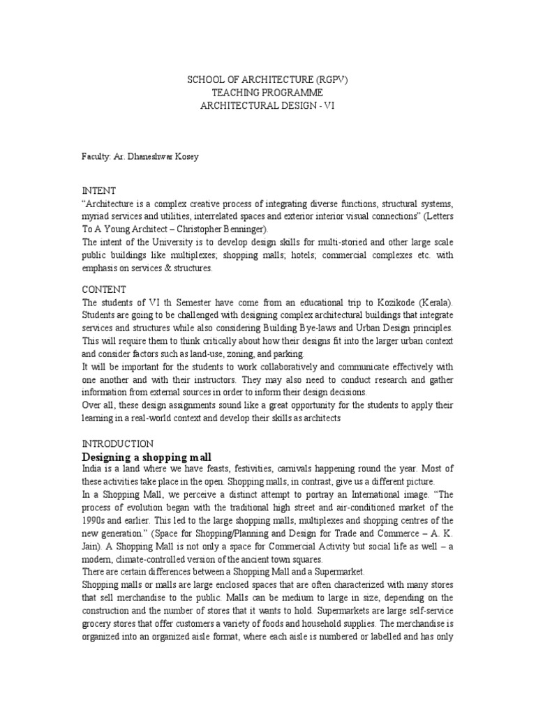 Faculty: Ar. Dhaneshwar Kosey: Designing A Shopping Mall | PDF ...