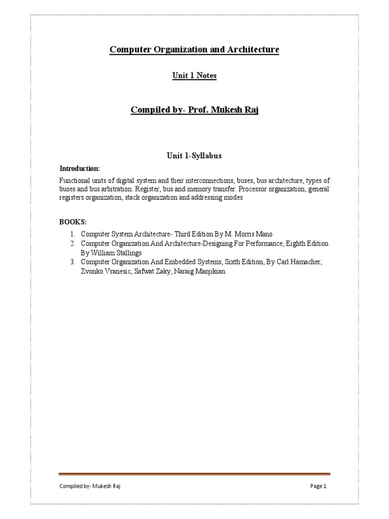 Coa Unit 1 Notes Pdf Computer Data Storage Central Processing Unit 0804