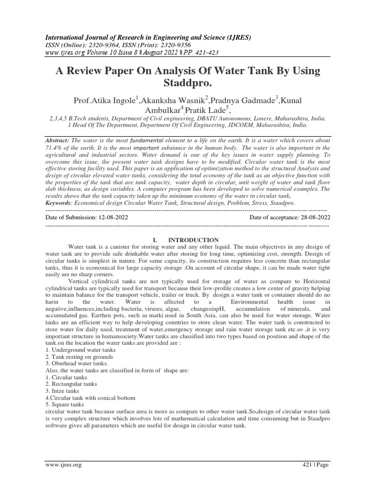 Circular Water Tank Design Analysis | PDF | Water | Civil Engineering