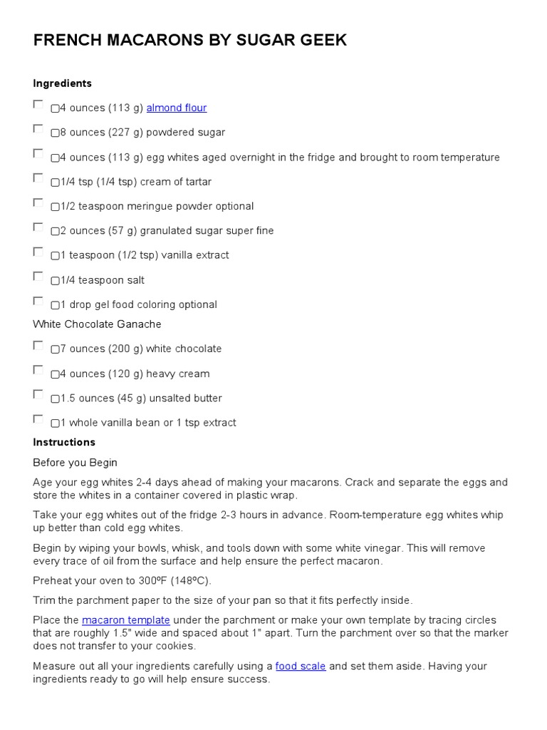 Sugar Geek's French Macaron Recipe | PDF | Home & Garden | Wellness