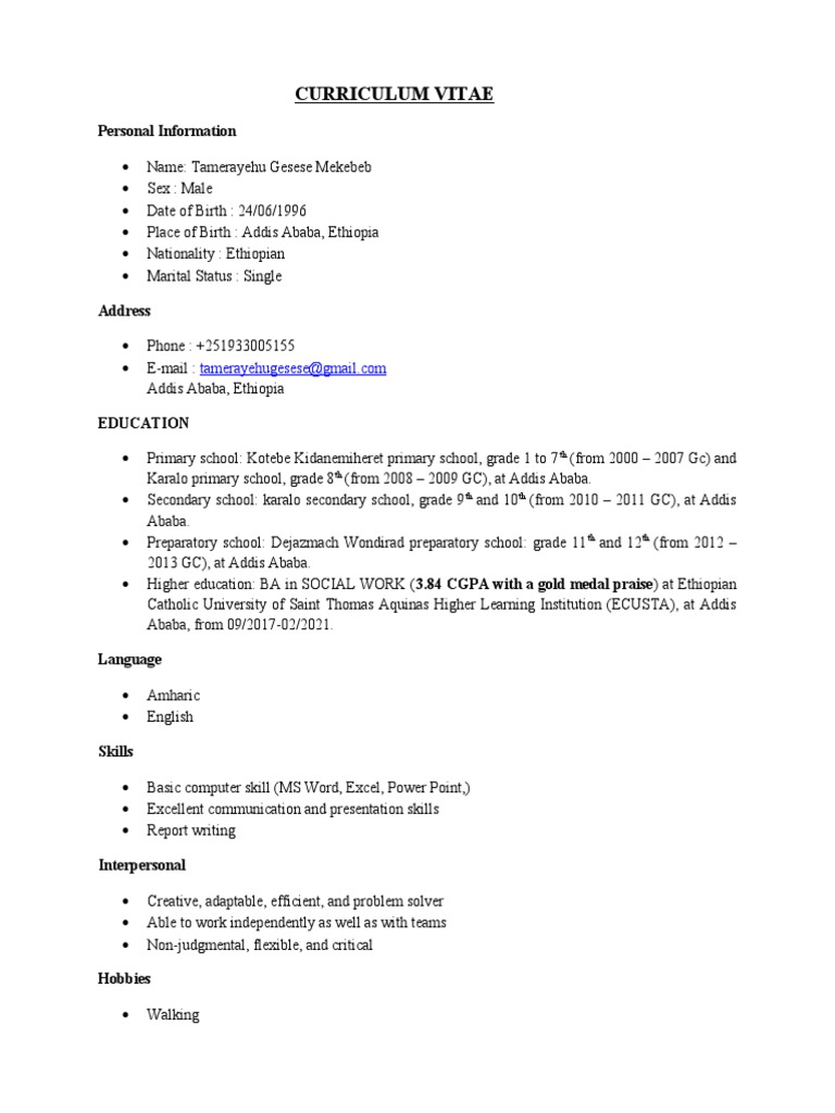 Curriculum Vitae: Personal Information | PDF