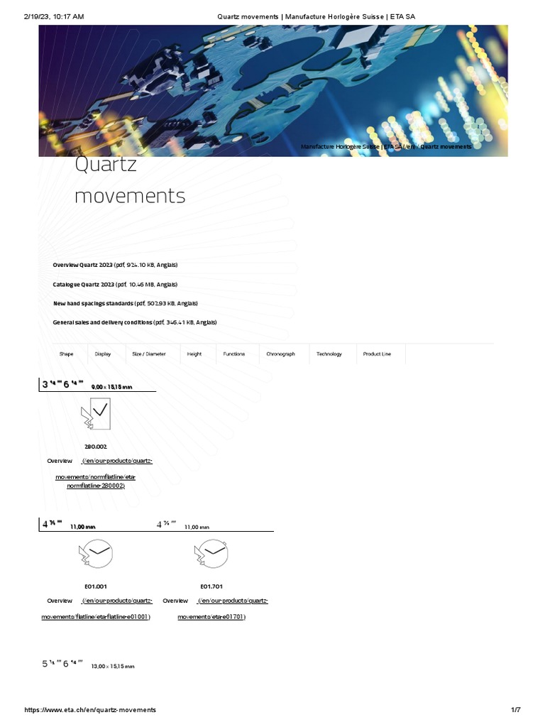 Quartz Movements - Manufacture Horlogère Suisse - ETA SA | PDF ...