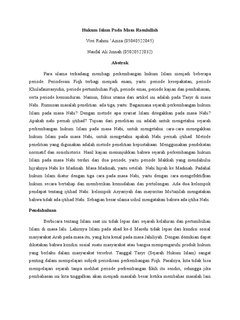 Hukum Islam Pada Masa Rasulullah | PDF