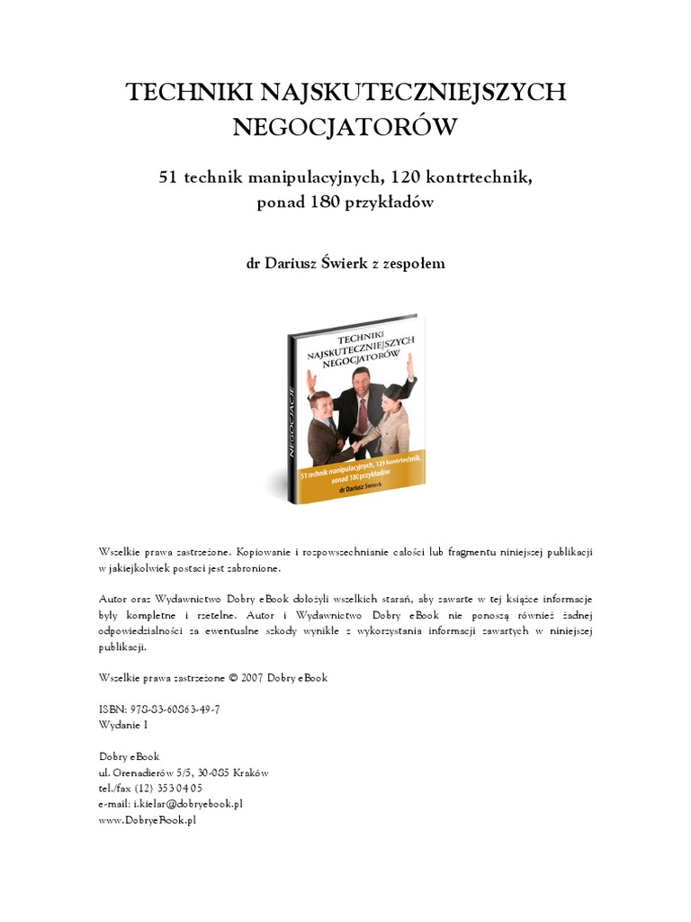 Techniki Najskuteczniejszych Negocjatorow | PDF