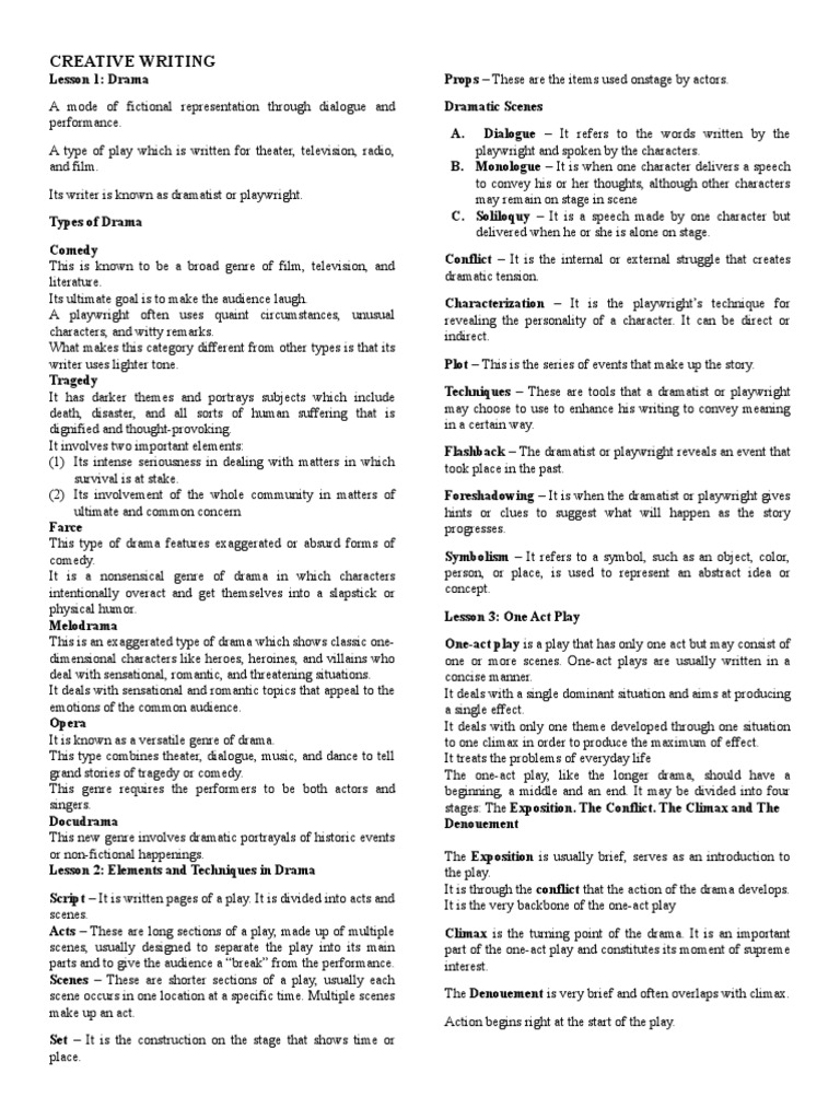 Creative Writing Reviewer | PDF | Play (Theatre) | Multimedia