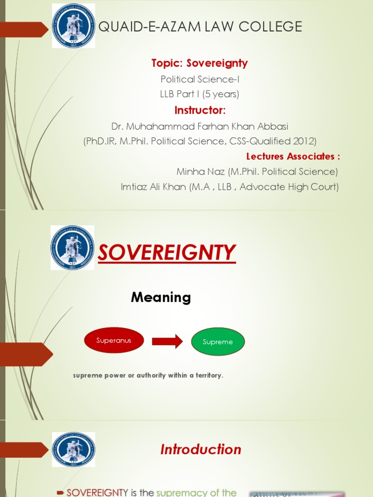 Quaid-e-Azam Law College Sovereignty Lecture | PDF | Sovereignty ...