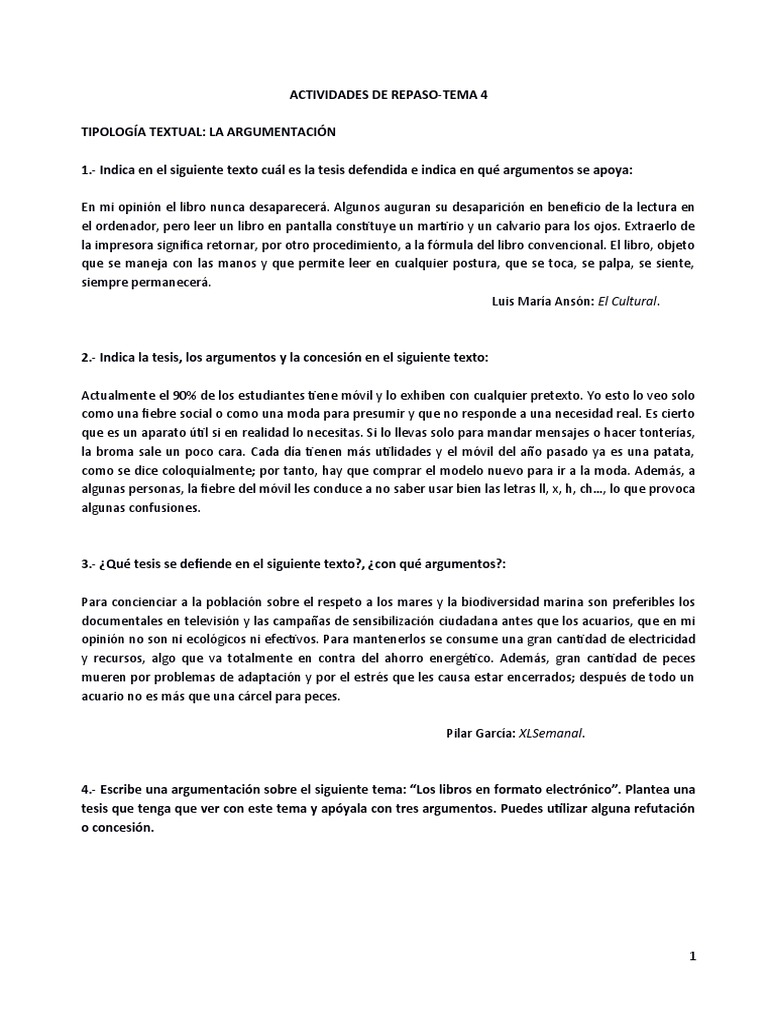 ACTIVIDADES DE REPASO TEMA 4 - DIstancia | PDF