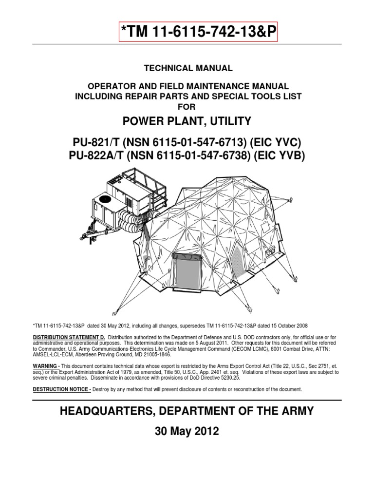 Power Plant, Utility PU-821/T (NSN 6115-01-547-6713) (EIC YVC) PU-822A ...