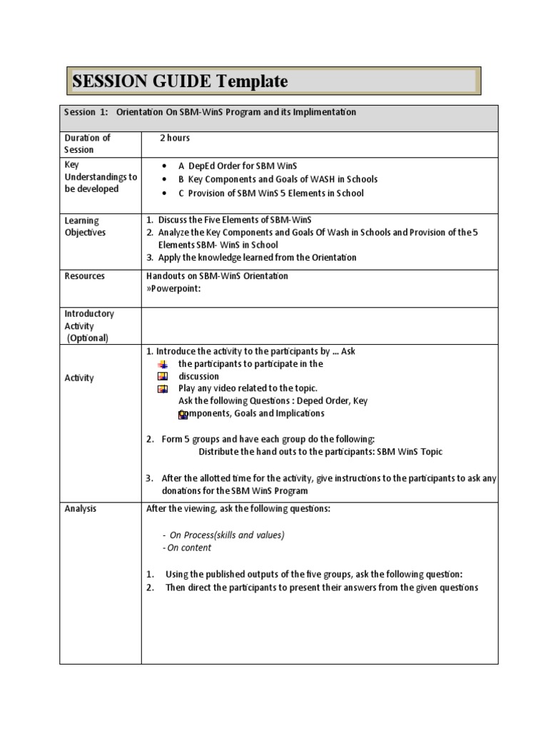 Session Guide Template | PDF | Behavior Modification | Psychology