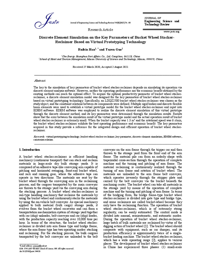 Discrete Element Simulation On The Key Parameters of Bucket Wheel Stacker-Reclaimer Based On ...