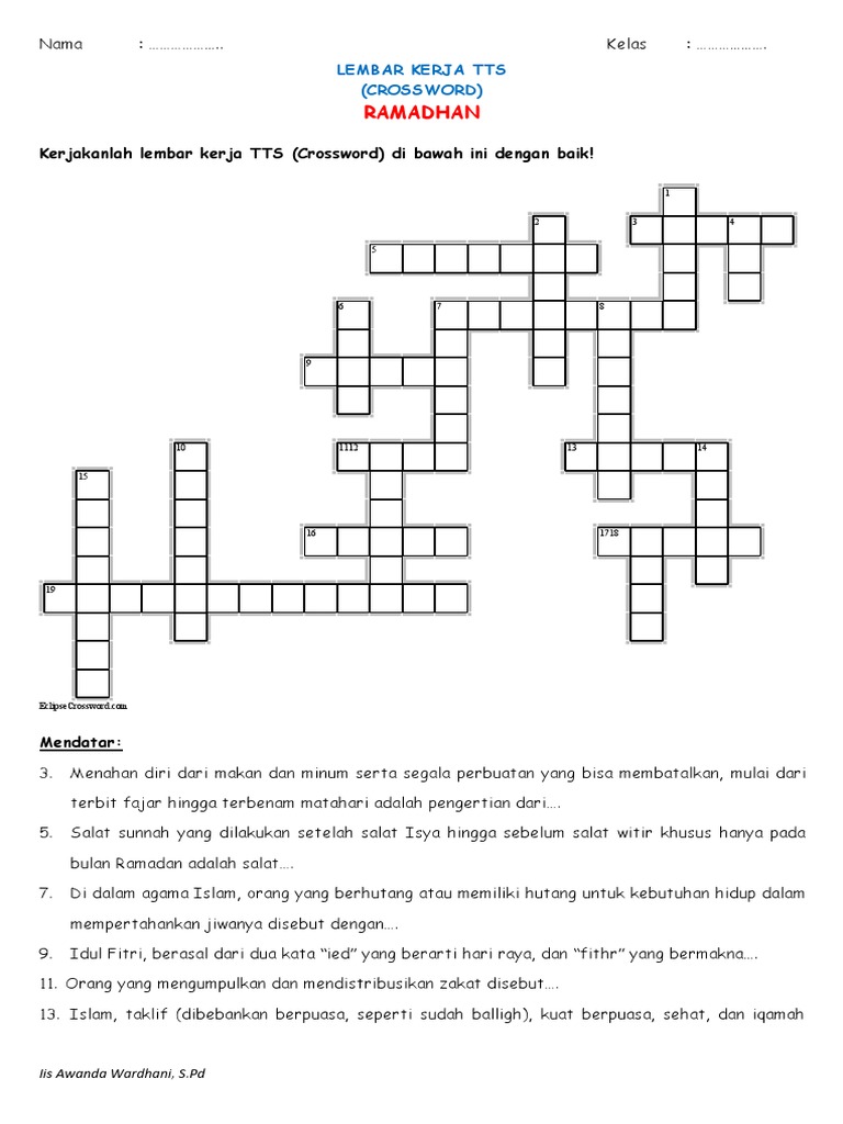 Lembar Kerja TTS Ramadhan | PDF