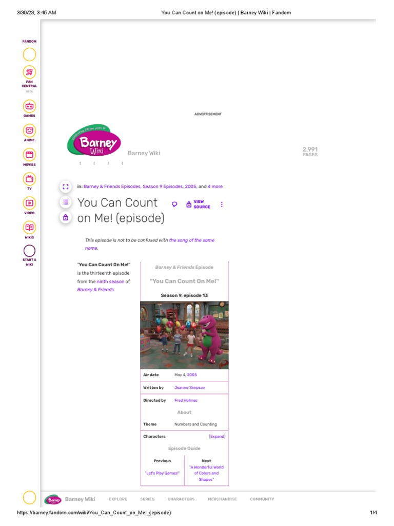 You Can Count on Me! Episode Overview | PDF | Fandom