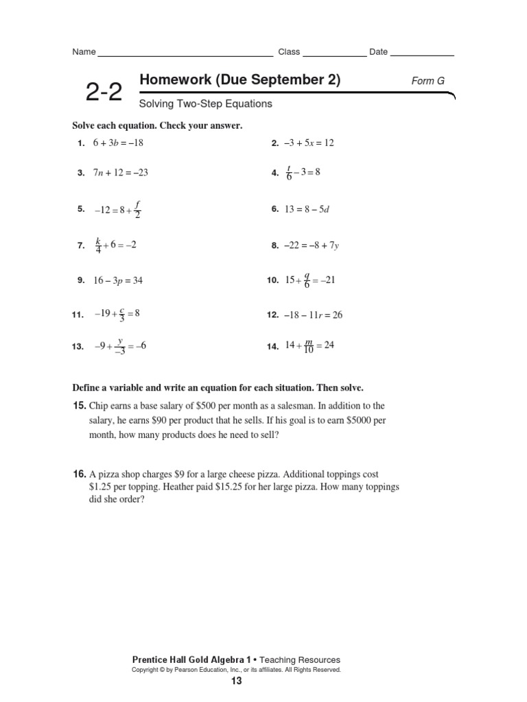 Two-Step Equations HW | PDF