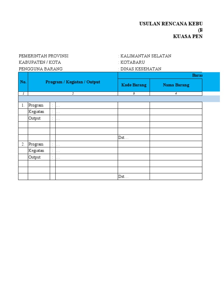 Usulan Rencana Kebutuhan Pemeliharaan Barang Milik Daerah (Rencana ...