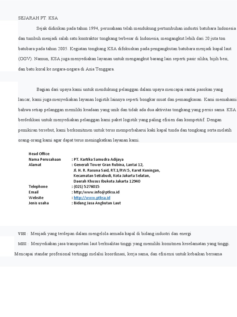 Sejarah dan Layanan PT. KSA | PDF