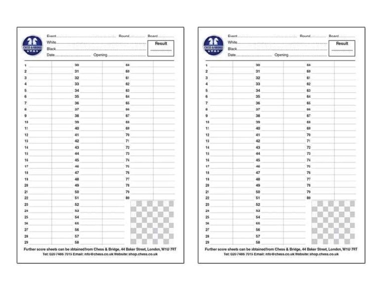 Chess Score Sheet | PDF