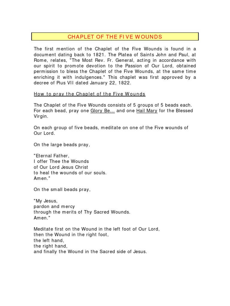 How To Pray The Chaplet of The Five Wounds | PDF