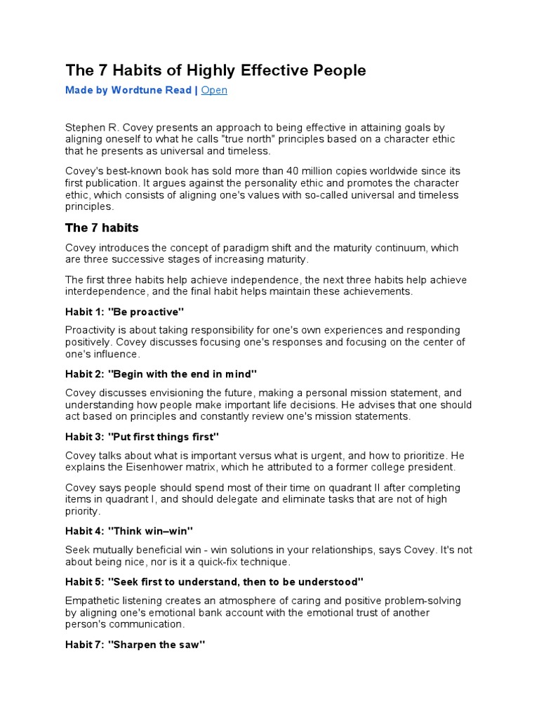 7 Habits for Personal Mission Statements | PDF | Cognitive Science ...