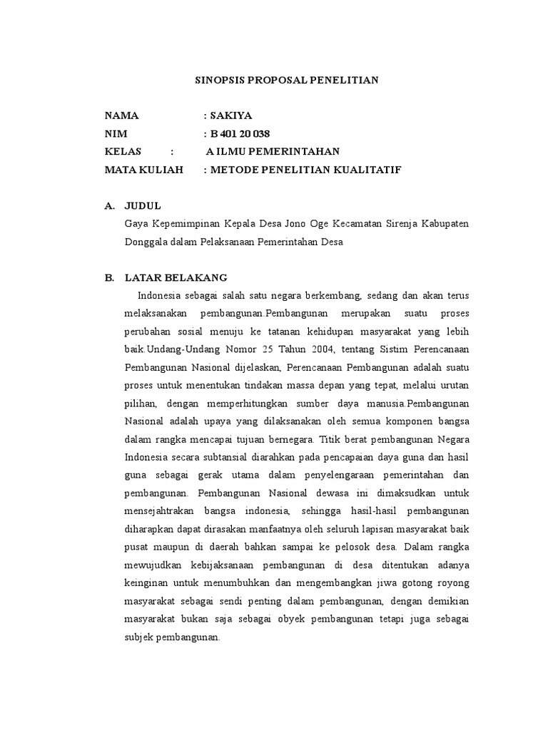 Sinopsis Proposal Penelitian | PDF