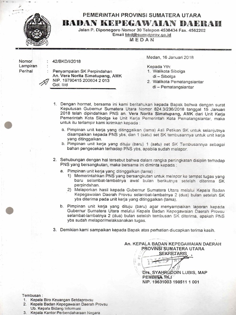 SK Mutasi Dari BKD | PDF