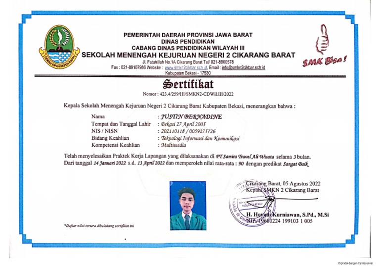 Sertifikat Prakerin Justin Bernadine | PDF