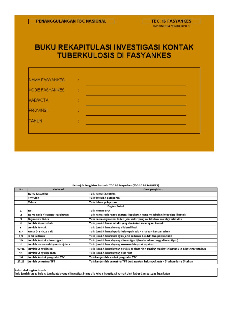 Buku Rekapitulasi Investigasi Kontak Tuberkulosis Di Fasyankes | PDF