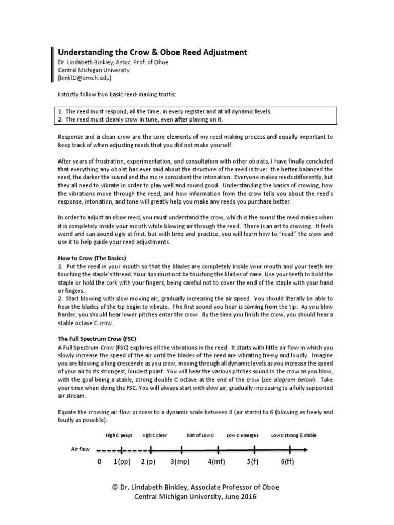 2019 Understanding Crow and Reed Adjustment | PDF | Oboe | Pitch (Music) 2019 Understanding Crow and Reed Adjustment | PDF | Oboe | Pitch (Music)