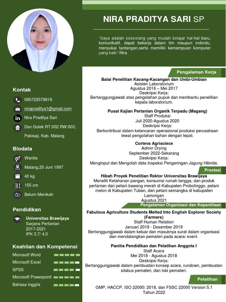 Nira Praditya Sari SP: Kontak | PDF