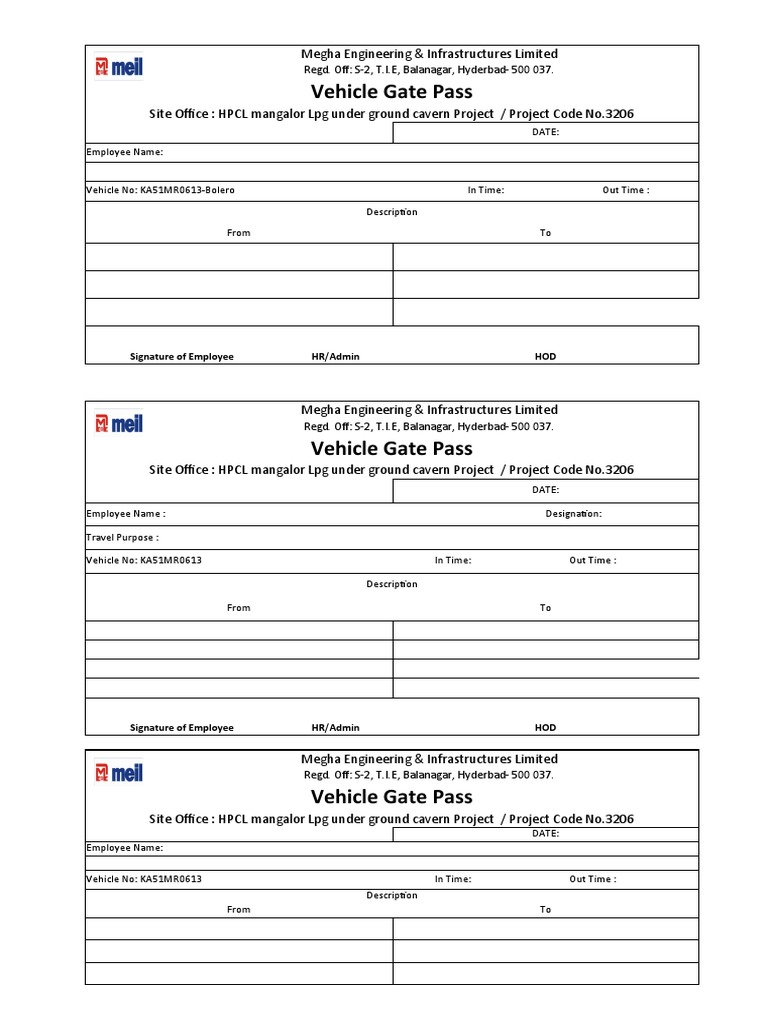 Vehical Gate Pass Format | PDF | Fuel Gas | Fossil Fuels