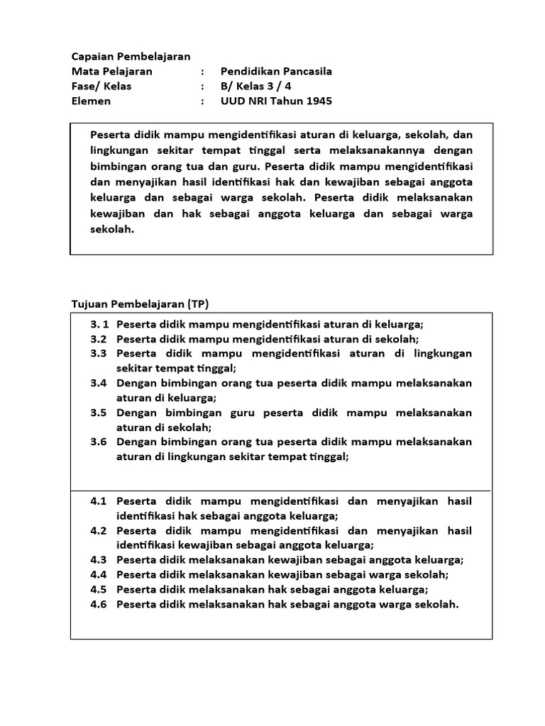 Contoh CP, TP, Alur TP (Prosem) | PDF