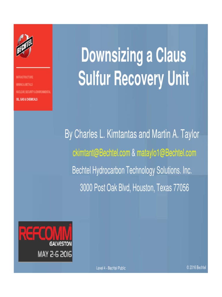 Downsizing A Claus Sulfur Recovery Unit: by Charles L. Kimtantas and ...