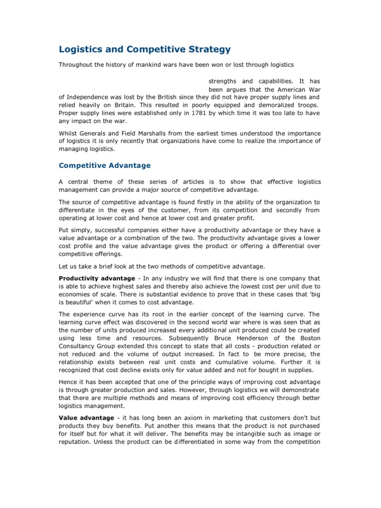 Logistics as Competitive Advantage | PDF | Supply Chain | Logistics