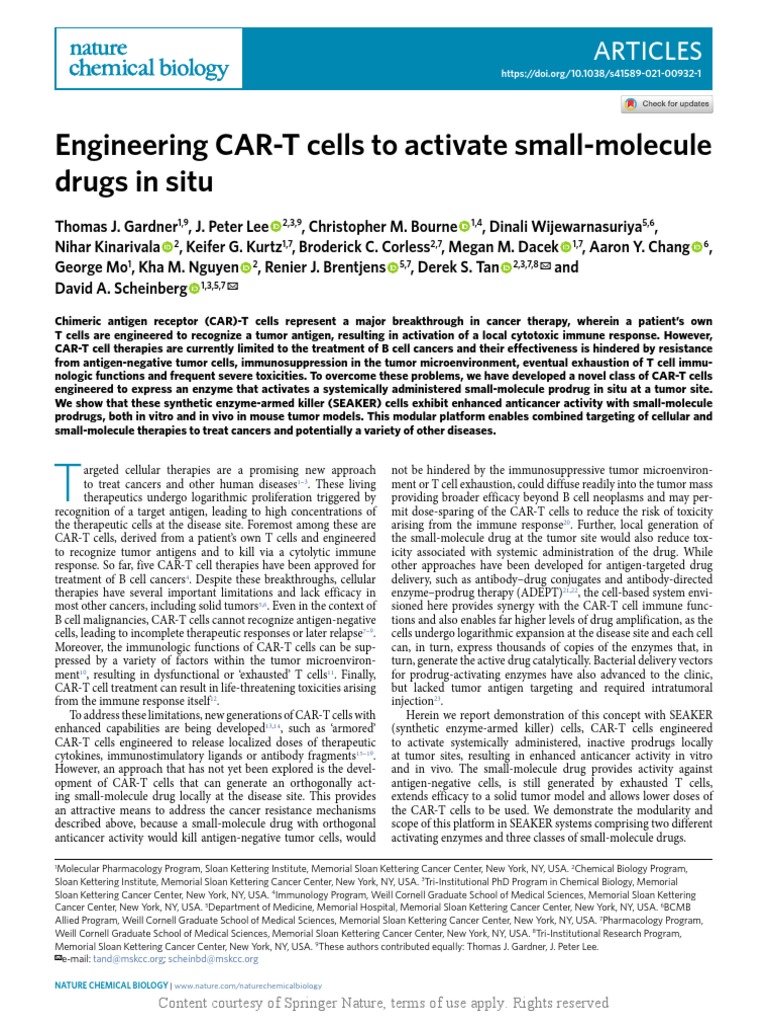 Engineering CAR-T Cells To Activate Small-Molecule | PDF | Cancer | Biology