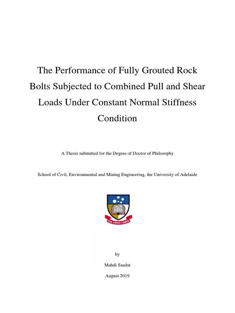 The Performance of Fully Grouted Rock Bolts Subjected To Combined Pull ...
