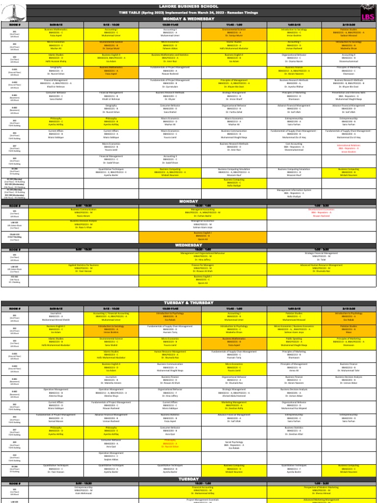 Ramadhan Time Table - Spring 2023 | PDF | Economies | Business