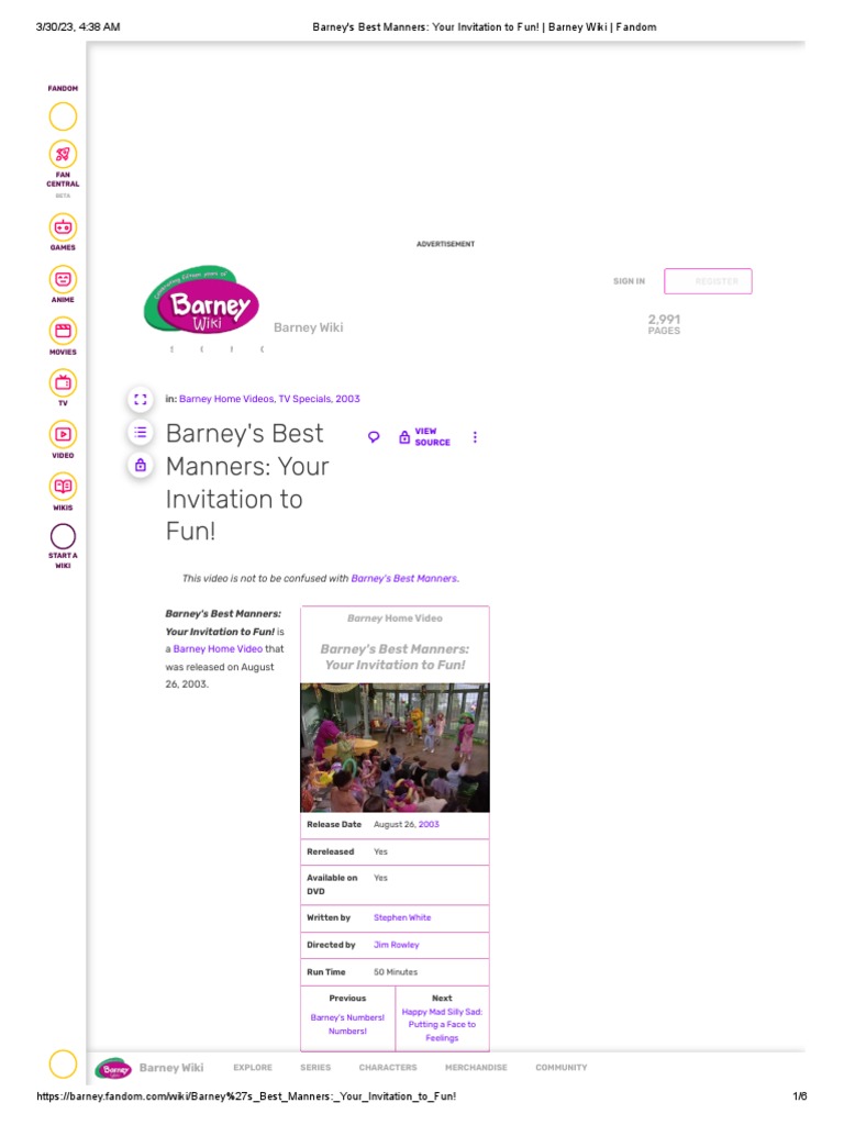 Barney's Best Manners DVD Overview | PDF | Fandom