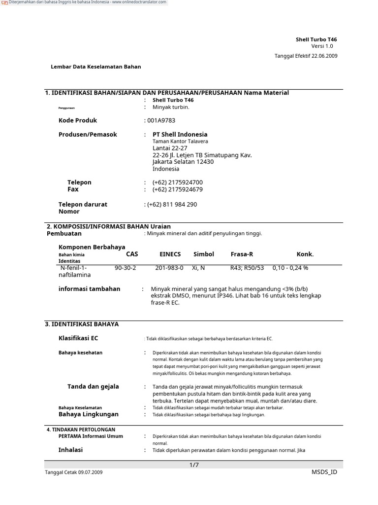 MSDS Oli Turbo-68.en - Id | PDF